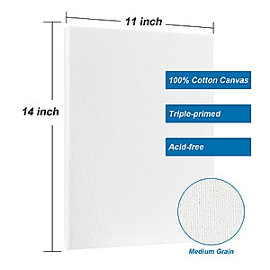 Genixart White Blank Canvas Panels, 11x14 Inch 12 Pack, 100% Cotton, Primed Professional Artist Canvases Boards for Acrylics & Oils Painting