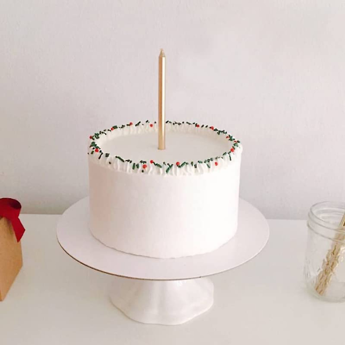 24 Count Birthday Candles,Long Thin Metallic Cake Candles,Cake Decorations for Birthday Party,Wedding,Party Candles (Champagne)