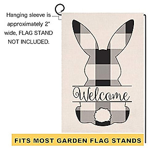 Welcome Easter Bunny Spring Small Garden Flag Farmhouse Vertical Double Sided Burlap Yard Outdoor Decor Black 12.5 x 18 Inches (110756)