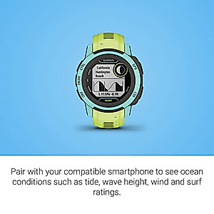 Garmin Instinct 2S, Surf-Edition, Smaller-Sized GPS Outdoor Watch, Surfing Features, Multi-GNSS Support, Tracback Routing, Waikiki