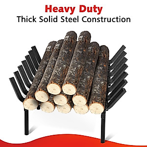 SINGLYFIRE Fireplace Grate 24 inch Heavy Duty Solid Steel Fireplace Log Holder 3/4" Bar Fire Grate Wrought Iron Wood Stove Holder Firewood Burning Rack for Indoor Outdoor Chimney Hearth Kindling Tool