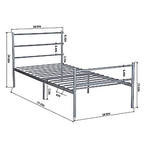 Voilamart Twin Metal Bed Frame with Storage,Silver Grey Bed Frames with Headboard and Footboard, No Box Spring Needed, Platform Bed Frame for Kids