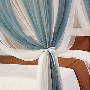 Joyreap Luxury 4 Corners Post Canopy Bed Curtains - Blue & White Cozy Drape Netting - Cute Princess Bedroom Decoration Accessories (59" W x 78" L, Full/Queen)