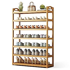 QUMENEY 7 Tier Bamboo Shoe Rack for Entryway,Tall Shoe Rack Storage Organizer, Free Standing Sturdy Shoe Shelf for Bedroom Doorway Living Room Balcony Closet Free Standing, 35.4 x 9.8 x 45.3 inch