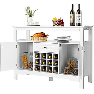 PETSITE Kitchen Sideboard Buffet Storage Cabinet, Coffee Bar Station with Wine Rack, Shelves, 2 Cabinets & Drawer, Wood Accent Modern Console Table for Living Room, Dining Room, Entryway