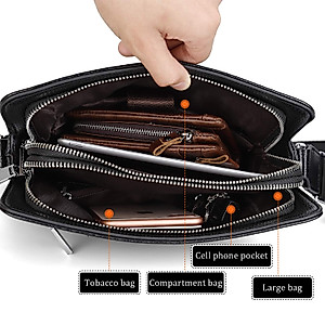 YumSur Mens Shoulder Bag, Leather Messenger Handbag Crossbody Bag for Men Purse iPad Bag for Business Office Work School with Adjustable Strap Black