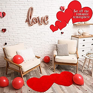 Valentines Day Heart Rug Double Heart Shaped Rug Decorative Non Slip Bathroom Rug Doormat Washable Love Shag Shower Mat Home Bedroom Living Room Entrance Welcome Floor Decor, 15.75 x 31.5 Inch (Red)