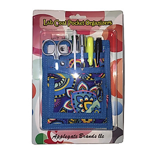 Applegate Brands llc Blue Paisley 6 Piece Protective Scrubs Lab Coat Pocket Organizer Kit