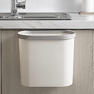 INSHA Hanging Trash Can,Small in-Cabinet Kitchen Garbage Bin Can Easy Attached to Cabinet Door Kitchen Drawer Car Waste Can with Top Ring to Fix Garbage Bag (LJT-White)