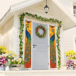 Diwali Peacock Decorations Outdoor Happy Diwali Porch Sign Banner Deepawali Indian Festival of Lights Decorations and Supplies for Home