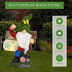 Mrsivrop Flocked Garden Gnomes Decorations for Yard with 2 Lantern Solar Lights, 11" Large Cute Garden Sculptures & Statues Outdoor Figurine Lawn Ornament Garden Gifts Decor for Outside Patio