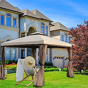 Sunshine Outdoor Replacement Gazebo Mosquito Netting 4 Panels with Zipper for Garden Patio Backyard (12'x12', Coffee)(Netting Only)