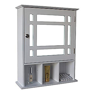 SSLine Wall Medicine Cabinet with Mirror White Wooden Bathroom Cabinet Single Door Small Wall-Mounted Storage Cabinet Cupboard with Adjustable Shelf Organizer for Kitchen Bathroom Laundry Room