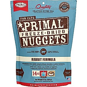 Primal Freeze Dried Cat Food Nuggets Rabbit, Complete & Balanced Scoop & Serve Healthy Grain Free Raw Cat Food, Crafted in The USA (14 oz)