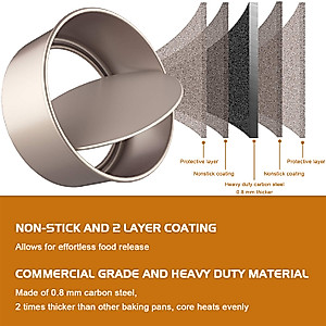 CHEFMADE Bakeware Round Cake Pan 2 Pieces, 6-Inch and 8-Inch with Removable Loose Bottom Nonstick & Quick Release Coating Chiffon Bakeware for Oven and Instant Pot Baking (Champagne Gold)