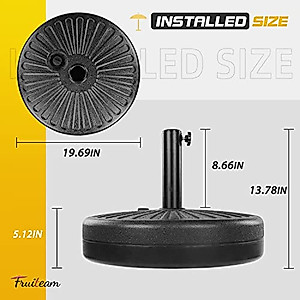 FRUITEAM 48lbs Outdoor Fillable Plastic Patio Umbrella Base, Heavy Duty Market Table Umbrella Base Weighted Stand, 1.49-inch Thickened Steel Pole Holder for 6-9Ft Straight-Pole Garden Umbrellas