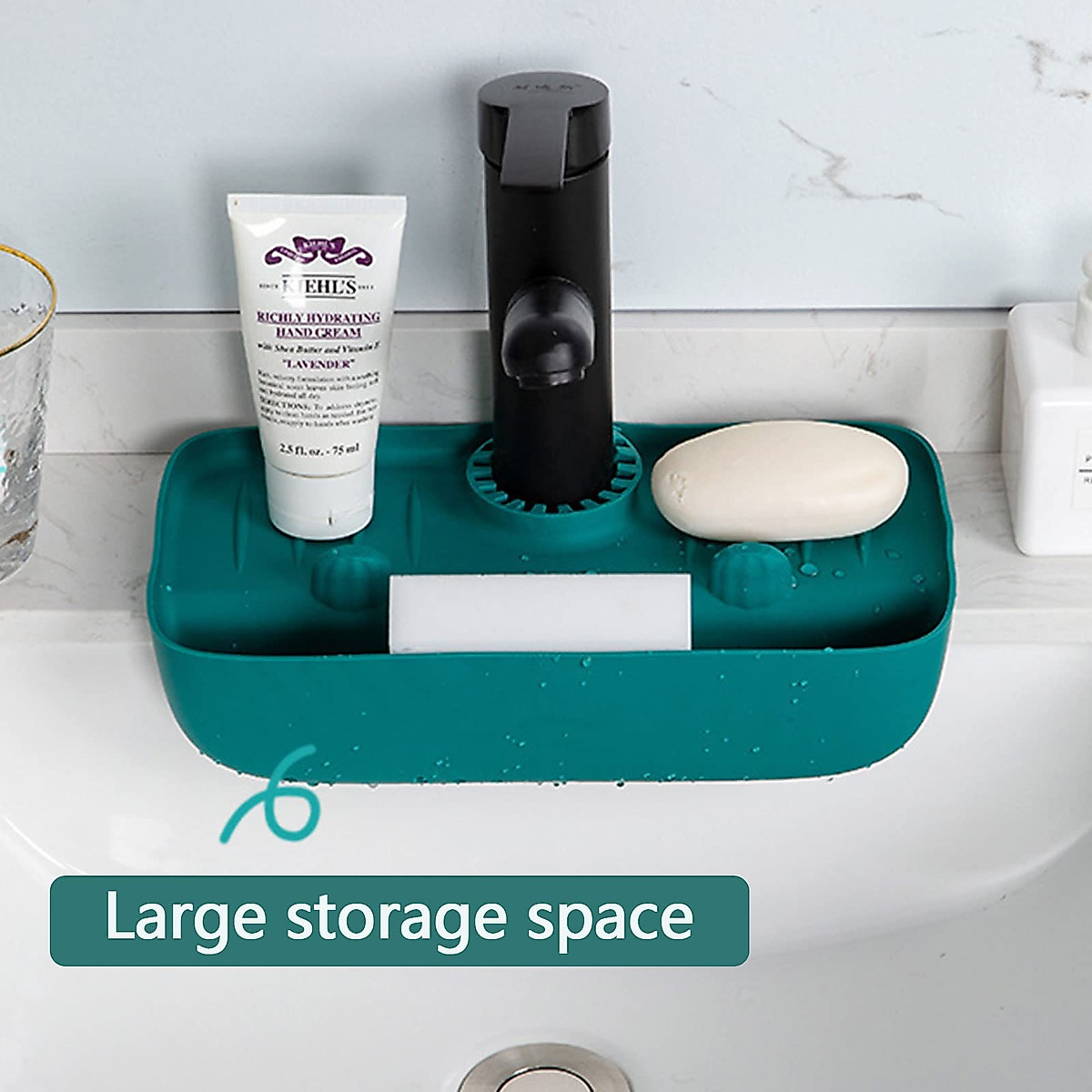 PKHOUHYI Sink Drain Storage Rack, 1 PC Silicone Storage Rack Mat,Kitchen Fast Draining Drying Storage Rack Mat for Faucet to Keep Sponge,Soap,Brush in Dry (1 Pack White Sink Drain Rack)