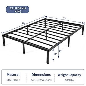 NOAH MEGATRON California King Size Platform Bed Frame 14 Inch Heavy Duty Metal Steel Slat Solid Mattress Foundation, Underneath Storage, No Box Spring Needed, Noise Free, Easy Assembly