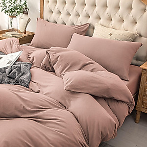 PURE ERA Jersey Knit Duvet Cover Set 100% T-Shirt Cotton Super Soft Comfy 3pc Bedding Set with Zipper Closure (New Petal Pink, King)