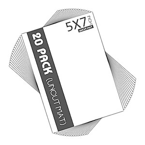 Mat Board Center, Pack of 20 5 x 7 Uncut Photo Mats, White Backing Boards - for Photos, Prints, Frames and More