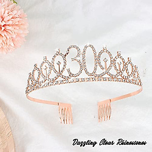 CIEHER 30th Birthday Crown + 30th Birthday Sash + Pearl Pin Set, 30th Birthday Decorations for Women 30th Birthday Gifts for Her 30 Cake Topper 30th Birthday Tiara Happy 30th Birthday Party Rose Gold