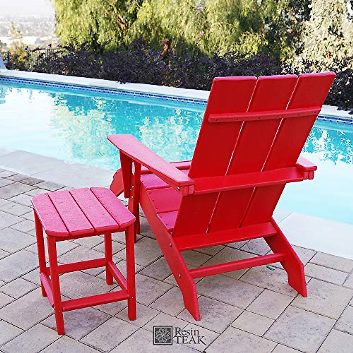 Resin TEAK Modern Adirondack Chair, Premium All Weather Outdoor Patio Furniture, 21 Inch Wide Seat, Up to 350 lbs, Outdoor Patio Chairs for Deck, Porch, Poolside & Backyard (Red)