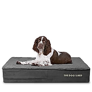 The Dog’s Bed Orthopedic Memory Foam Dog Bed, Large Grey Plush 40x25, Pain Relief for Arthritis, Hip & Elbow Dysplasia, Post Surgery, Lameness, Supportive, Calming, Waterproof Washable Cover