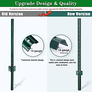 Gtongoko 5 Feet Sturdy Duty Metal Fence Post, Pack of 10, U Post for Fencing Green Fence Posts for Garden Yard and Outdoor Wire