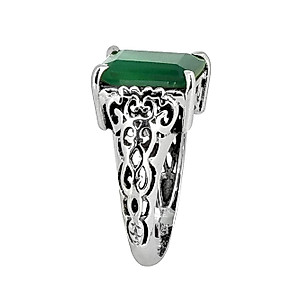 YoTreasure Green Onyx Solid 925 Sterling Silver Filigree Ring Jewelry