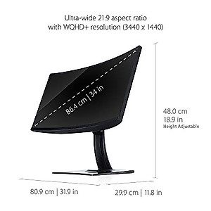 ViewSonic VP3481a 34-Inch WQHD+ Curved Ultrawide USB C Monitor with FreeSync, 100Hz, ColorPro 100% sRGB Rec 709, 14-bit 3D LUT, Eye Care, 90W USB C, HDMI, DisplayPort for Home and Office,Black
