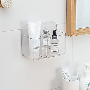 Diesisa Plastic Wall Mount Organizer, Adhesive Clear Storage Organizer with 2 Compartments, No Drilling Hang Walls, with Self Adhesive Tape, for Kitchen, Bathroom, Bedroom, Cabinet,Office