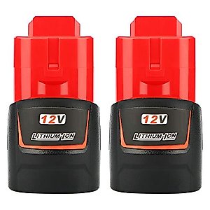 TENMOER 2 Pack 12V 3.0Ah Lithium-ion Battery Compatible with Milwaukee Battery 48-11-2420