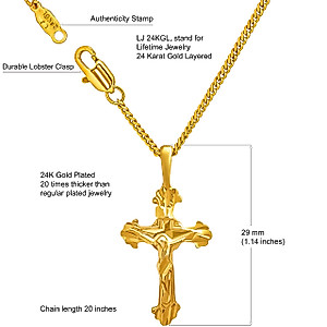 LIFETIME JEWELRY Small Ornate Crucifix Necklaces for Men & Women 24k Real Gold Plated (Small Ornate Crucifix)
