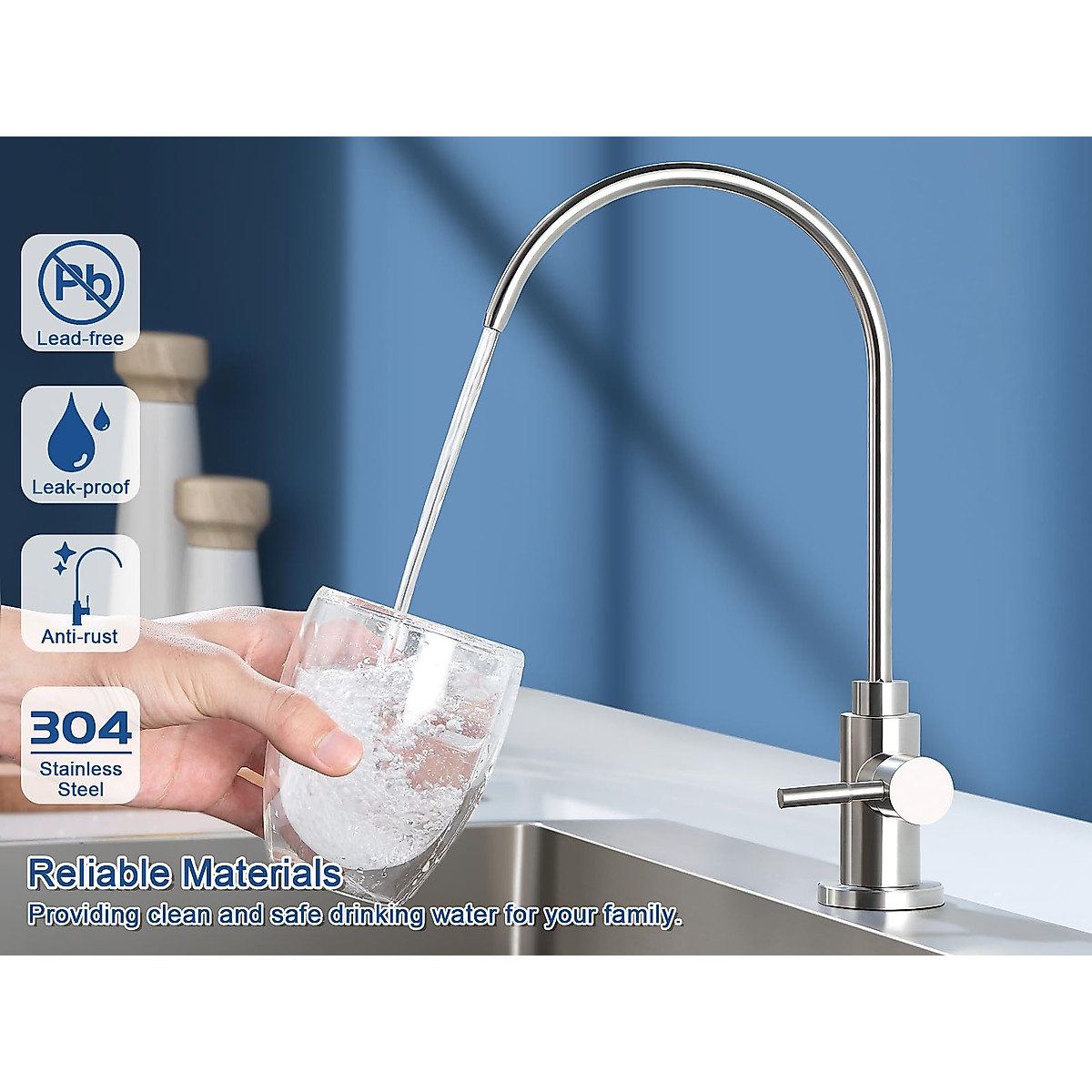 Water Filter Faucet, VMASSTONE Reverse Osmosis Faucet Fits Most RO Units or Water Filtration System in Non-Air Gap, Lead-Free Stainless Steel Drinking Water Faucet for Bar Kitchen Sink, RV (DM001 BN)