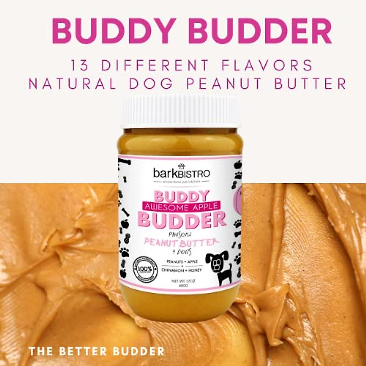 Bark Bistro Company, Awesome Apple, 100% Natural Dog Peanut Butter, Healthy Peanut Butter Dog Treats, Stuff in Toy, Pill Pocket for Dogs, Made in USA, (17oz Jars)