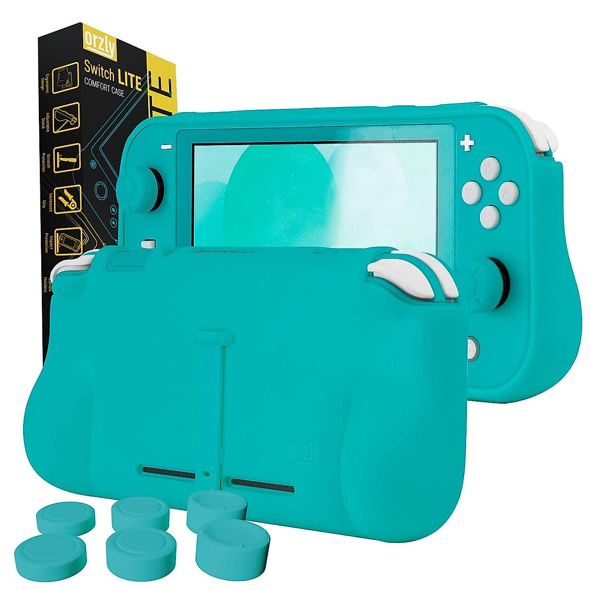 Orzly Carry Case and Comfort Grip in Turquoise for Switch Lite - Bundle