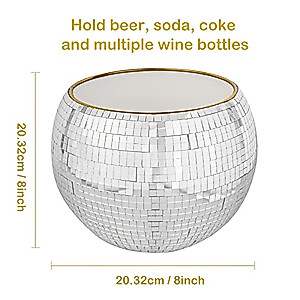Wittolins Disco Ice Bucket for Cocktail Bar,Mirror Silver Disco Ball Decor,Retro Party Accessories,8 Inch Disco Ball Theme Party Decorations,Cooler for Wine Beer Champagne Ice Cold Drinks