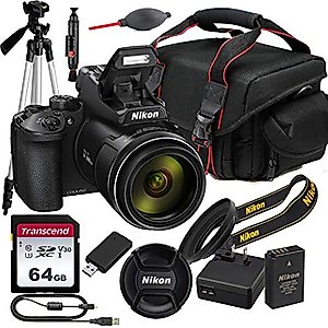 Nikon COOLPIX P950 Digital Camera w/NIKKOR 83x Optical Zoom Lens, 64GB Transcend SD Memory Card, Tripod, Bag, Lens Blower/Cleaner and More (Renewed)