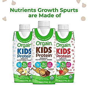 Orgain Organic Kids Protein Nutritional Shake, Chocolate - 8g of Protein, 22 Vitamins & Minerals, Fruits & Vegetables, Gluten Free, Soy Free, Non-GMO, 8.25 Fl Oz (Pack of 12)