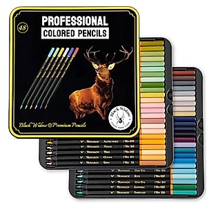 Black Widow Monarch Colored Pencils For Adult Coloring - 48 Coloring Pencils With Smooth Pigments - Best Color Pencil Set For Adult Coloring Books And Drawing.