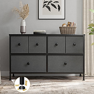EnHomee Dresser for Bedroom with 6 Drawer, Wide Dresser & Chests of Drawers Dressers for Closet, Bedroom, Entryway, Grey