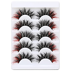 False Eyelashes Fluffy Mink Lashes Wispy Colored Lashes Red Strip Lashes Pack by Kiromiro (Red)