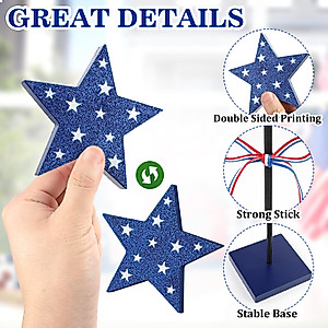 Labor Day Tiered Tray Decor Wooden Star Set, 3 Pcs Veterans Day Table Decorations, Rustic Patriotic Tabletop Home Decor, Red White and Blue Decorations for Celebration Home (Shiny)