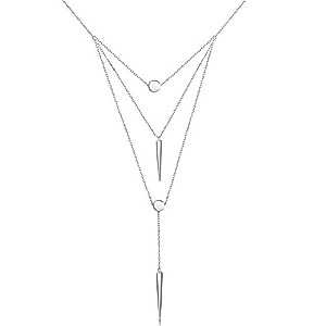 S925 Sterling Silver Multilayer Layered Connected Long Y Triple Pendant Necklace for Women