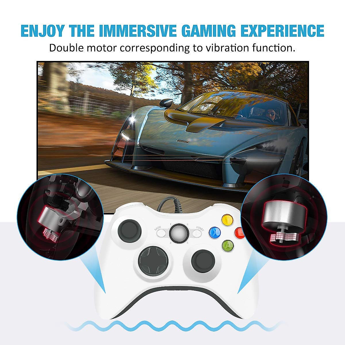 YAEYE Xbox 360 Wired Game Controller, USB Wired Gamepad Controller for Microsoft Xbox 360, PC Windows 7,8,10 with Dual-Vibration Turbo, Trigger Buttons (White)