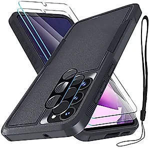 RMOCR for Samsung Galaxy S23+ Plus Case with 2 Pcs Tempered Glass Screen Protector and 2 Pcs Camera Lens Protector,Shockproof Protective Phone Cover for Galaxy S23 Plus 6.6inch,Black Matte