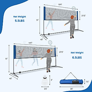 GYMAX Badminton Net, Height Adjustable Tennis Net Set w/Poles, 2 Birdies & Carry Bag, Easy Setup Pickleball Net Sports Net，Portable Volleyball Net for Indoor & Outdoor Game Beach, Backyard (13.8 FT)