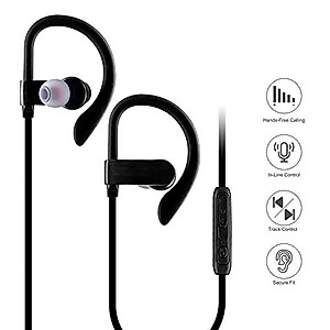 QCEED Sports Earbuds Wired with Built-in Mic, Sweatproof Earphones with Over Ear Hook, in Ear Running Headphones for Workout Exercise Gym Compatible with Smart Phones, with 1 Running Armband Case