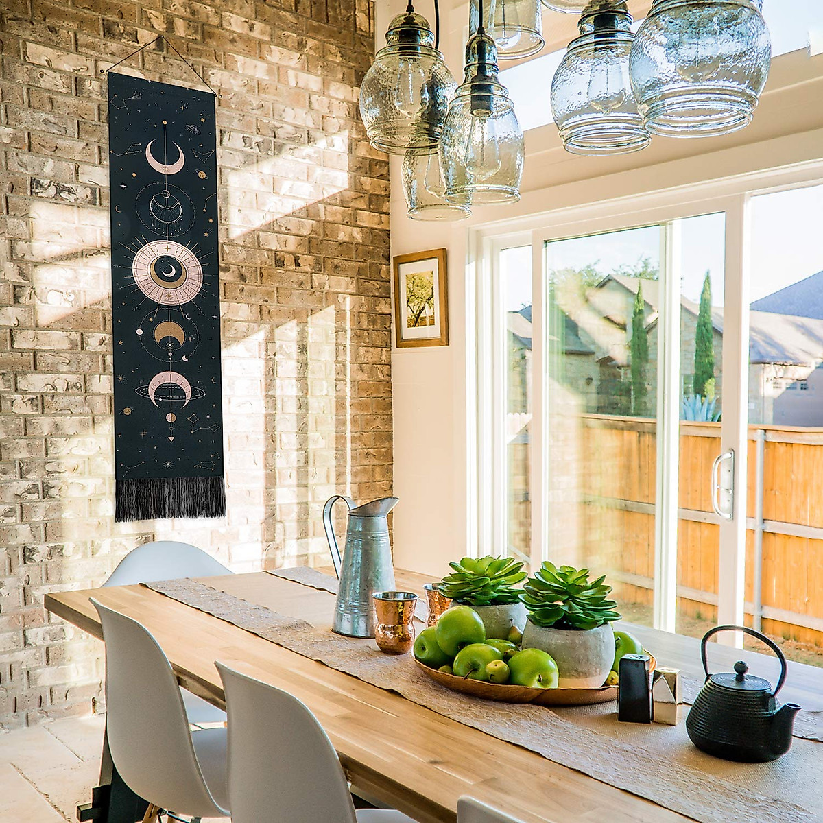 Lyacmy Moon Phase Tapestry Moon Tapestry Wall Hanging Art Bohemian Tapestries Black Tapestry for Room (Black, 12.8 x 51.2 inches)