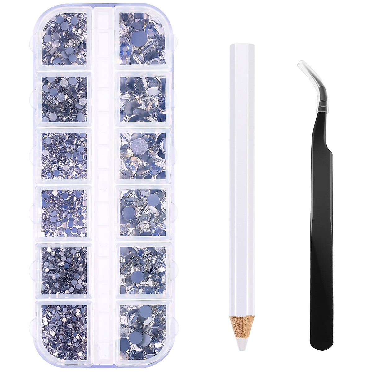 2000 Pieces Flat Back Gems Rhinestones 6 Sizes (1.5-6 Mm) Round Crystal Rhinestones with Pick up Tweezer and Rhinestones Picking Pen for Crafts Nail Clothes Shoes Bags DIY Art(Clear)